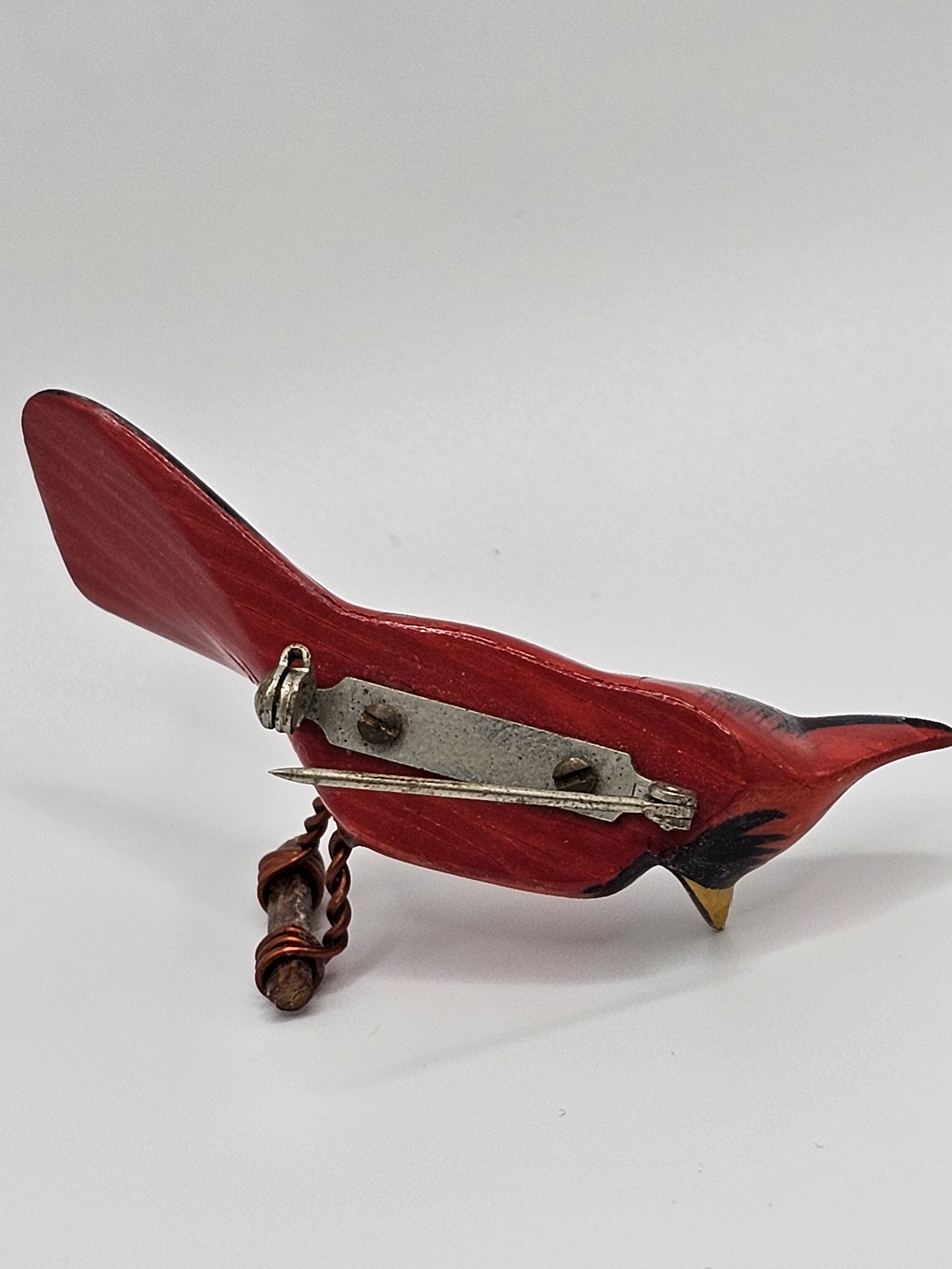 Vintage 1970s Takahashi Cardinal Bird Pin Repo, Hand Carved and Painted ...