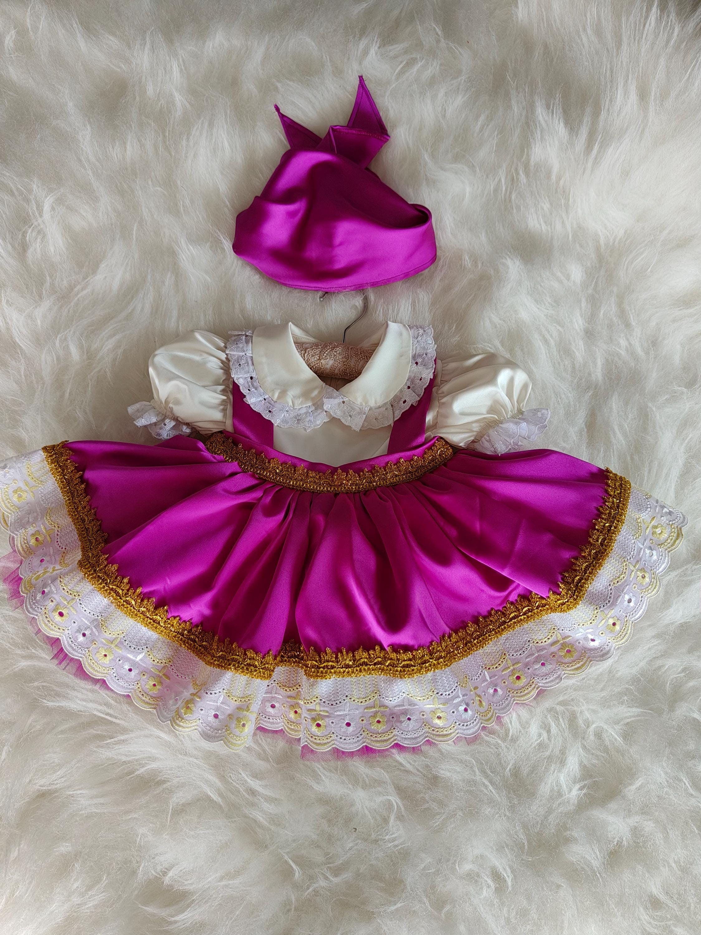 Masha and the Bear Inspired Costume, Handmade Pink Dress, Headscarf ...