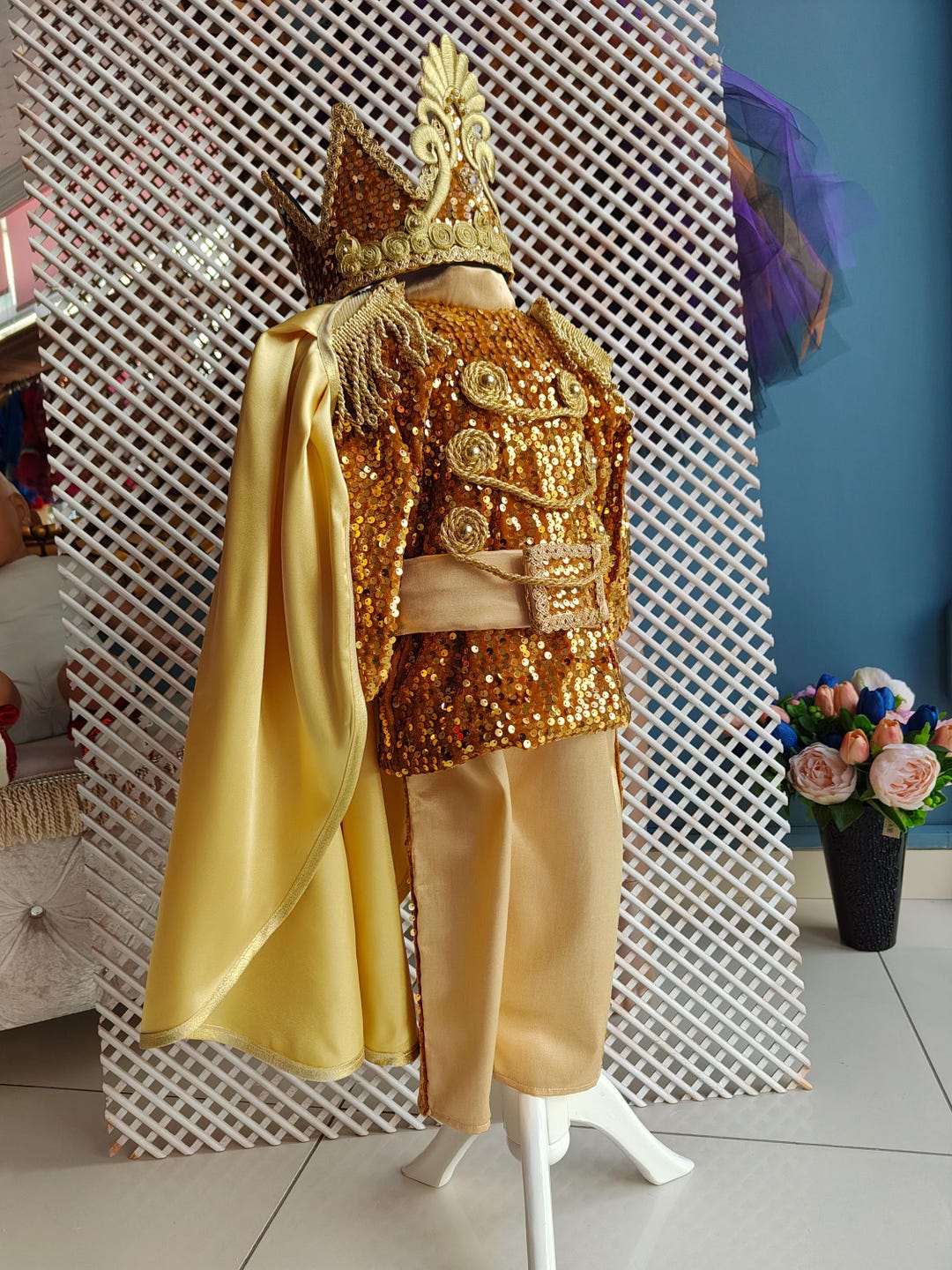Royal Prince Costume - Gold Sequin Boys Outfit With Cape, Crown, Jacket ...