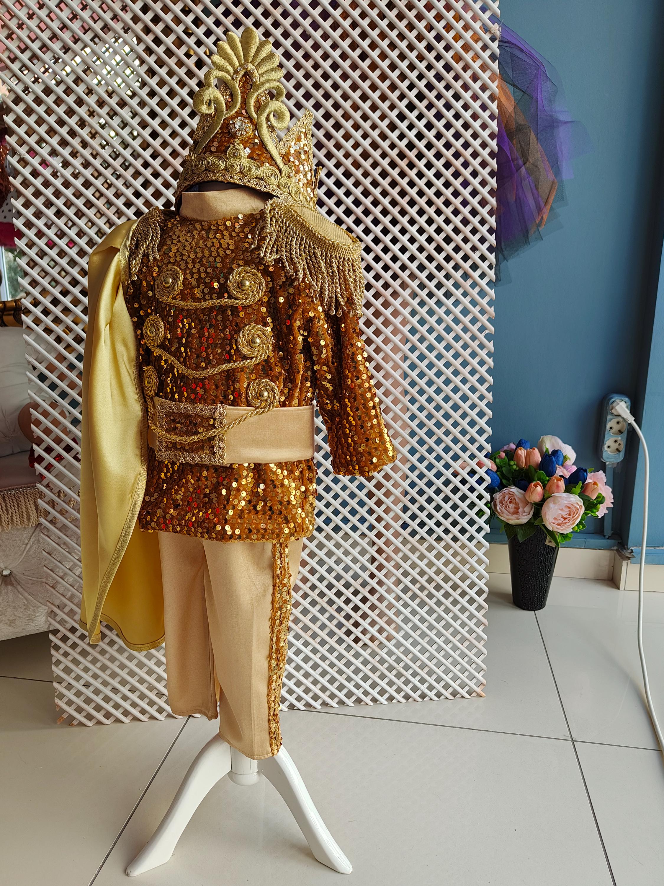 Royal Prince Costume - Gold Sequin Boys Outfit With Cape, Crown, Jacket ...