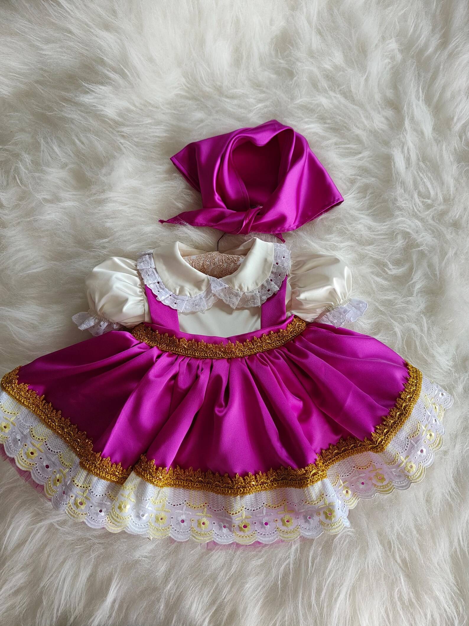 Masha and the Bear Inspired Costume, Handmade Pink Dress, Headscarf ...