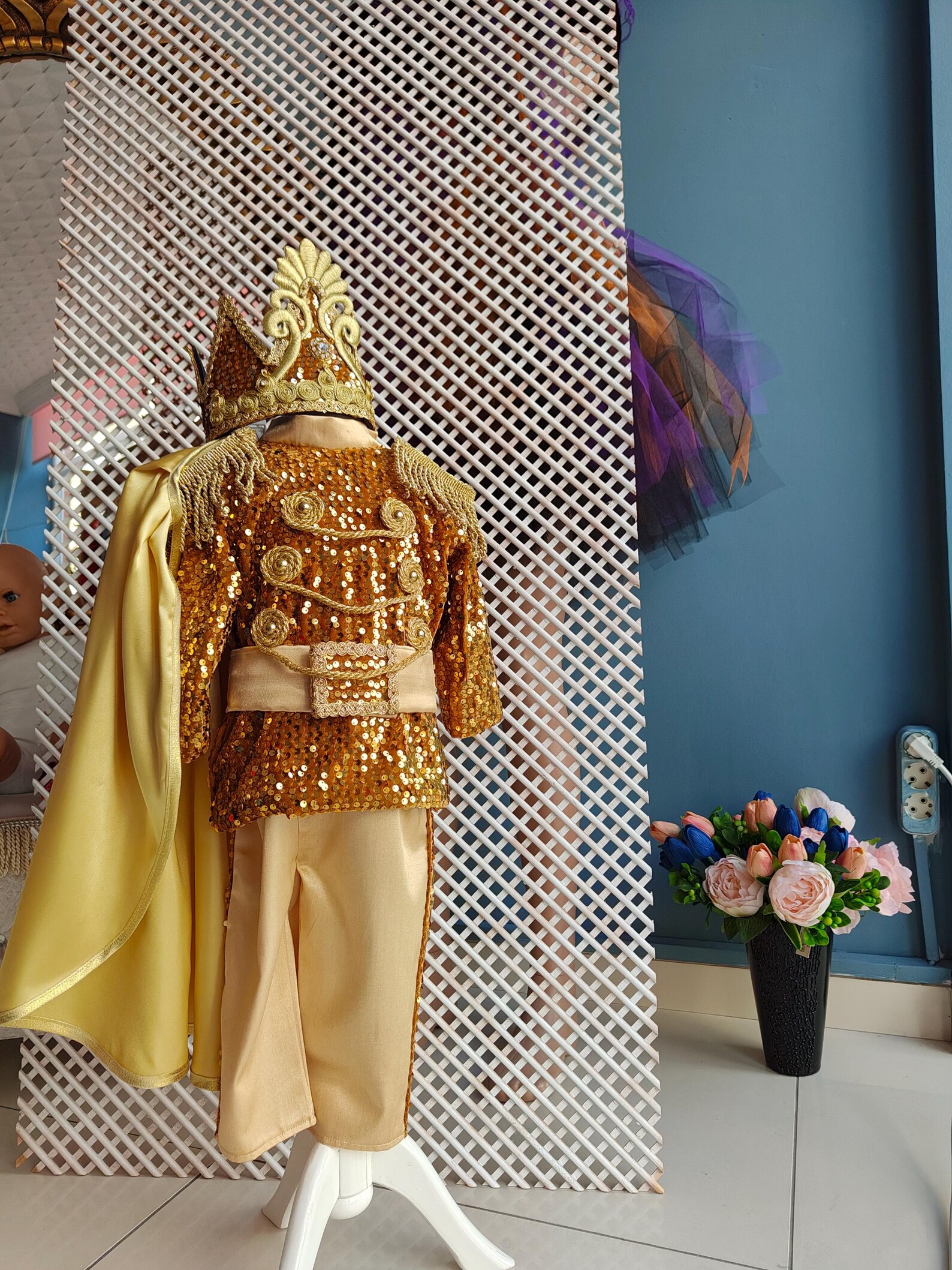 Royal Prince Costume - Gold Sequin Boys Outfit With Cape, Crown, Jacket ...