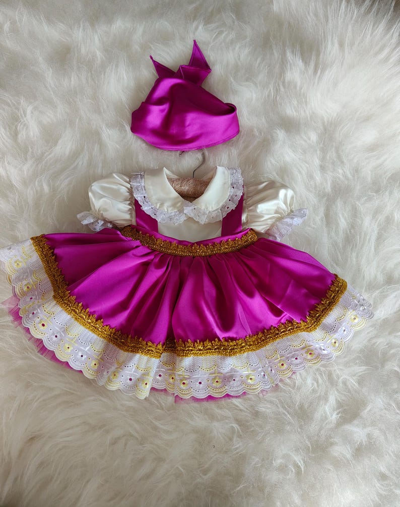 Masha and the Bear Inspired Costume, Handmade Pink Dress, Headscarf ...