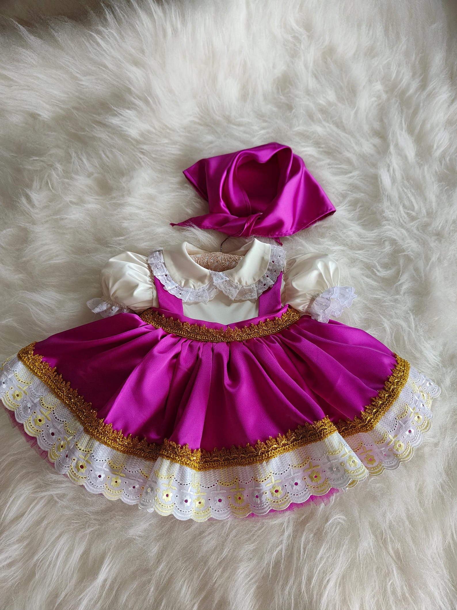 Masha and the Bear Inspired Costume, Handmade Pink Dress, Headscarf ...
