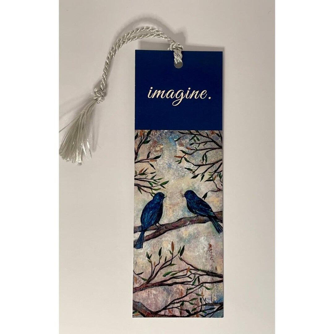 Birds With Branches Two-sided Bookmark With Tassel and "imagine ...
