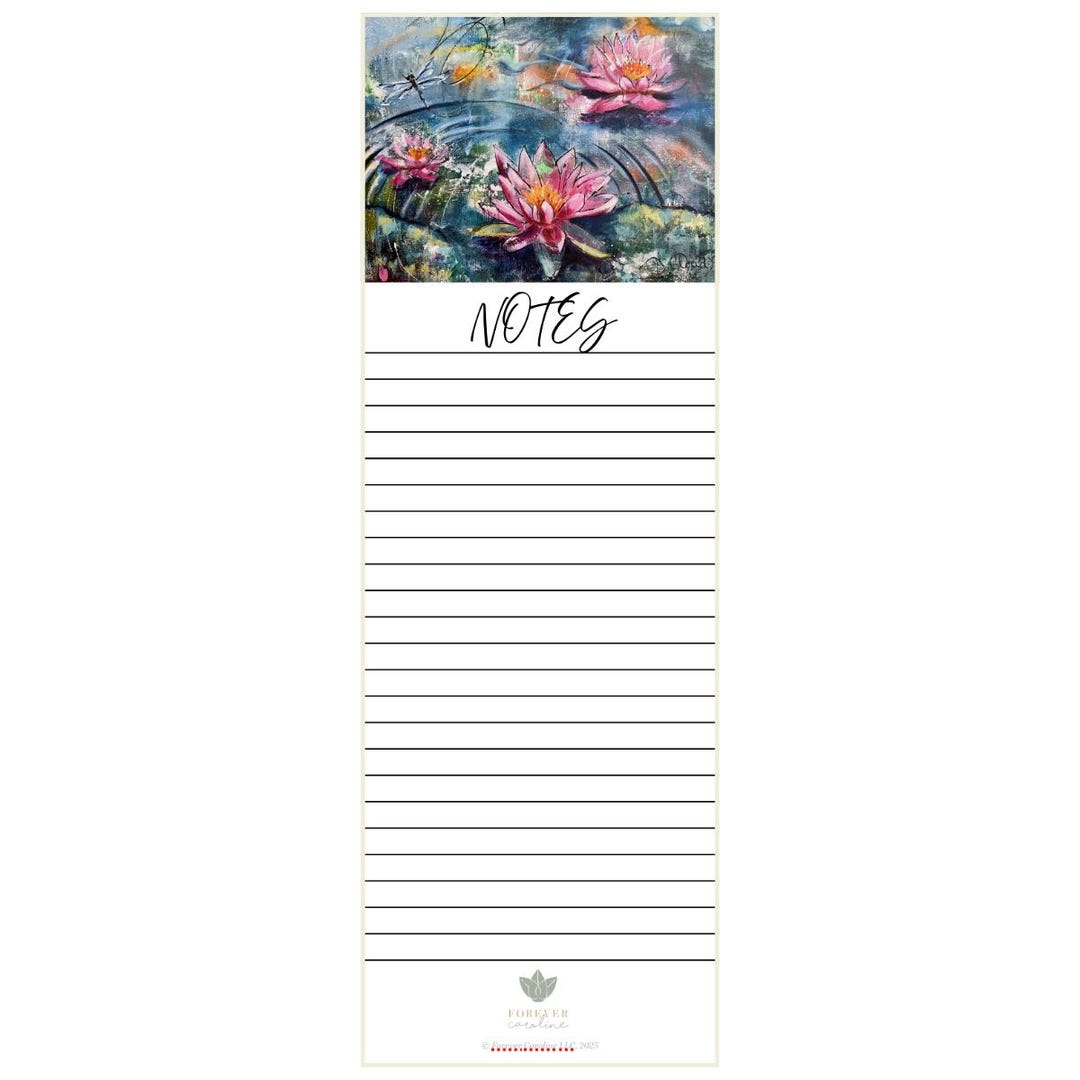 Magnetic Notepad W/ Pink Lotus & Dragonfly Art | Pretty Floral Memo Pad ...