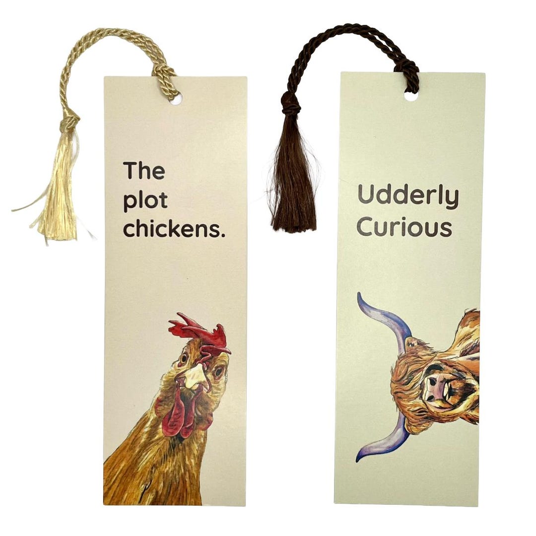 Bookmark W/ Chicken (rooster) or Highland Cow Artwork | Double-sided W ...