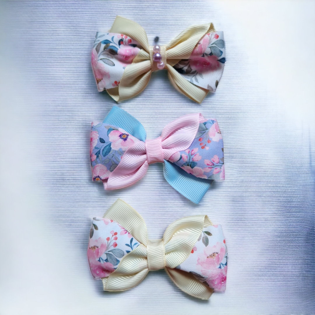 Stylish Floral Hair Bows Handmade - Etsy UK
