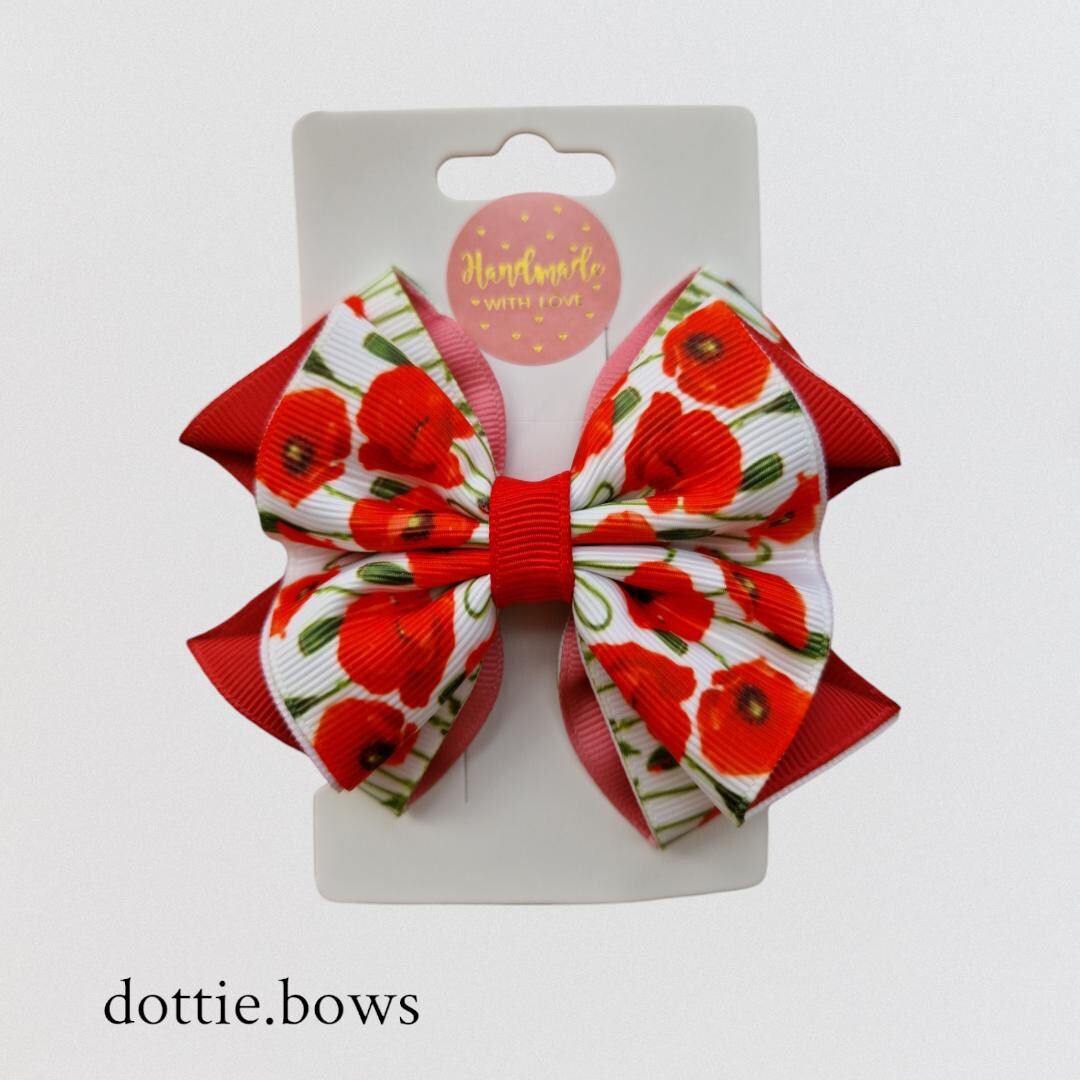 Red Poppy Hair Bow Clip Remembrance Day Big Hairbow Flowers Kids Adults ...