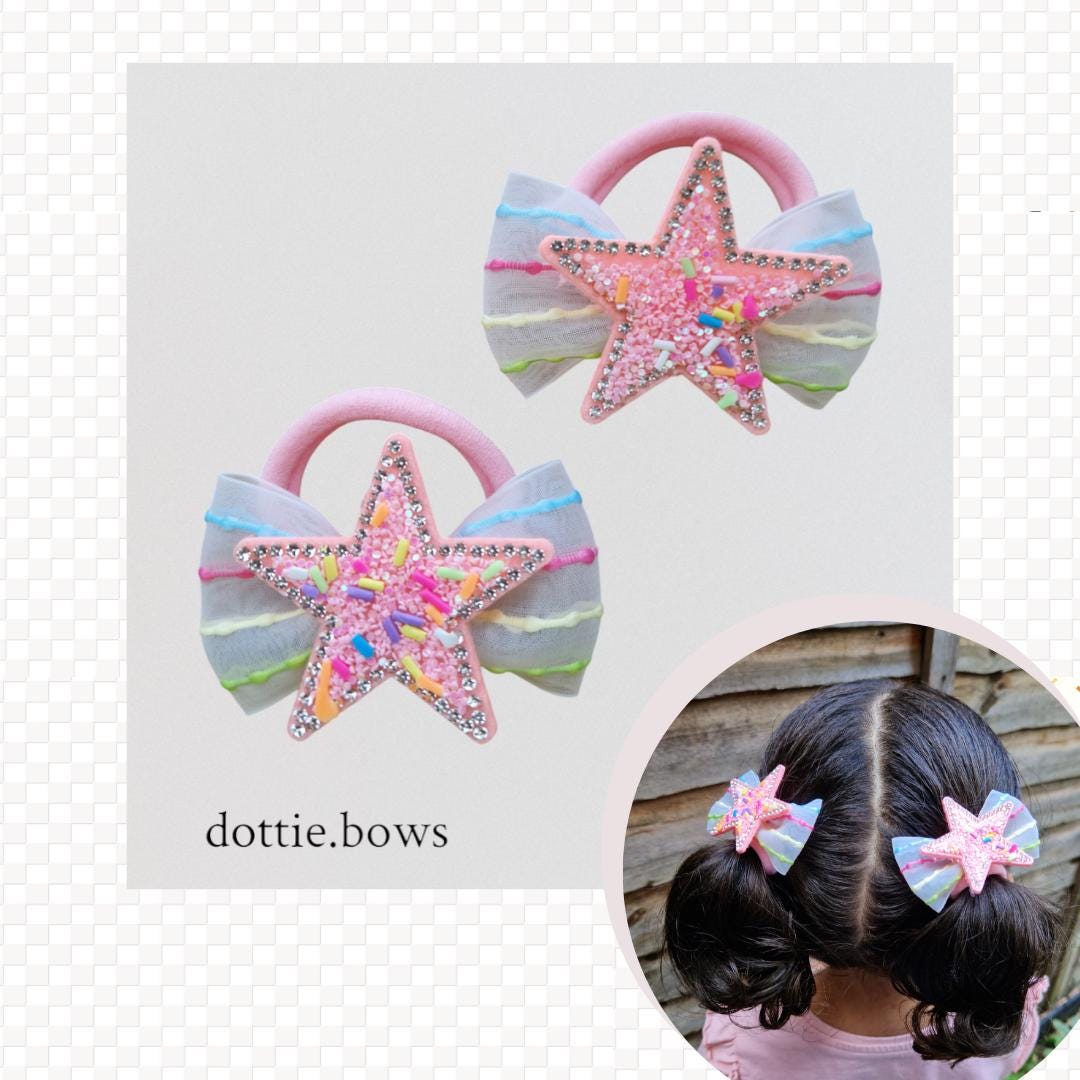 Set of 2 Colourful Mesh Hair Bow Bobbles | Handmade Kids Hair ...