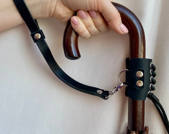 Black Medium Leather Walking Stick Accessory Wrist Cord & Walking Cane ...