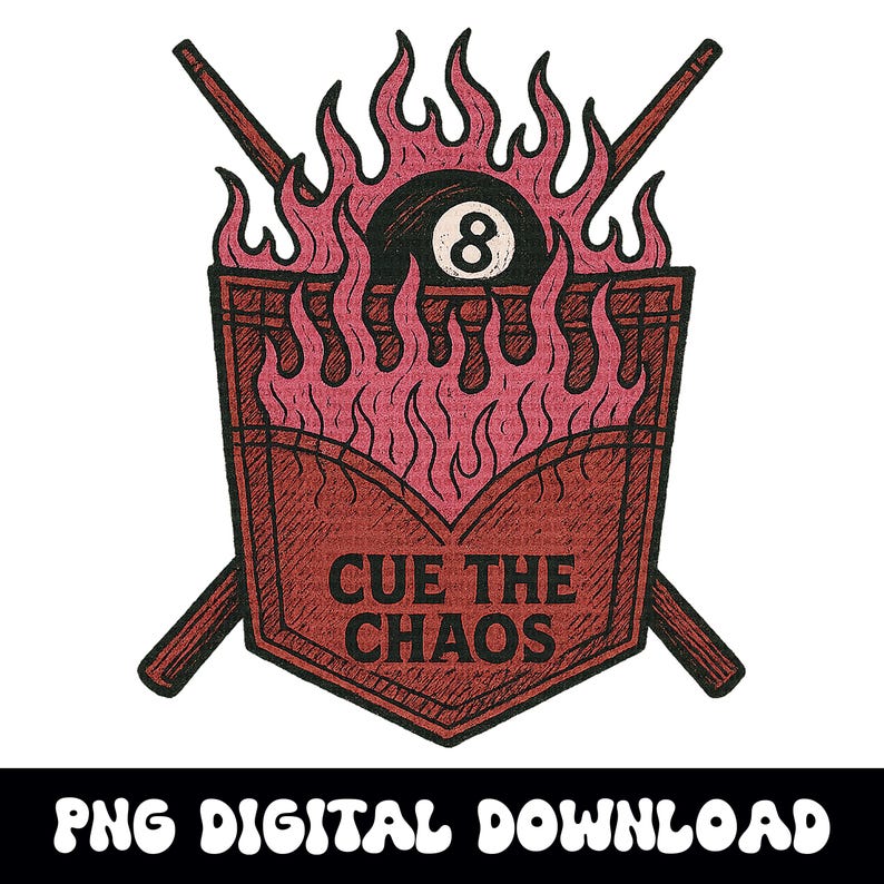 Cue the Chaos 8ball Flaming Pocket Pool Stick Png Graphic INSTANT ...