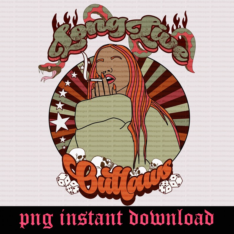 Long Live Outlaws Trendy Western Girl Skull Snake Flame Dice Png ...