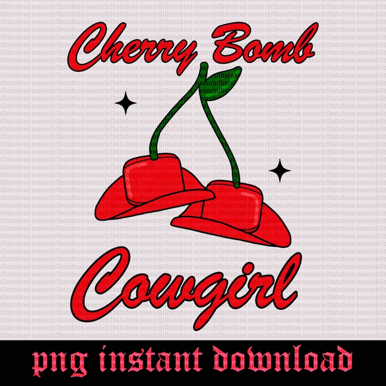 Cherry Bomb Cowgirl Hat Cherry Retro Graphic Png Instant Digital ...