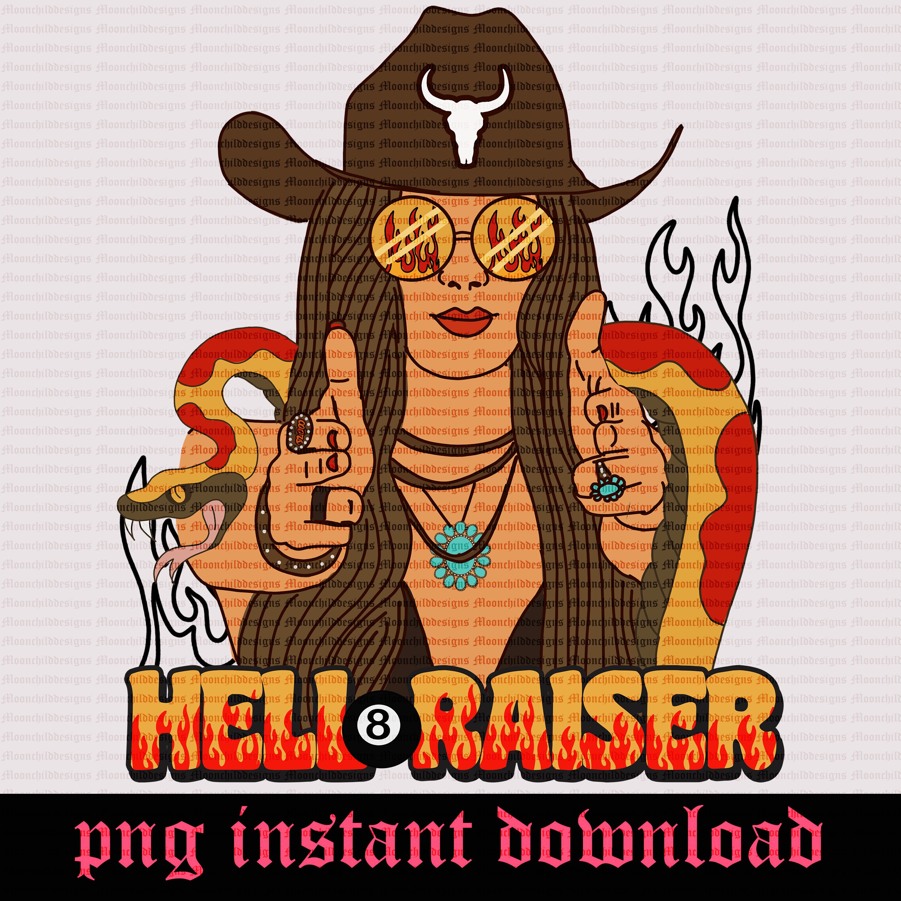 Hell Raiser Western Cowgirl Turquoise Snake 8ball Flame Png Graphic ...