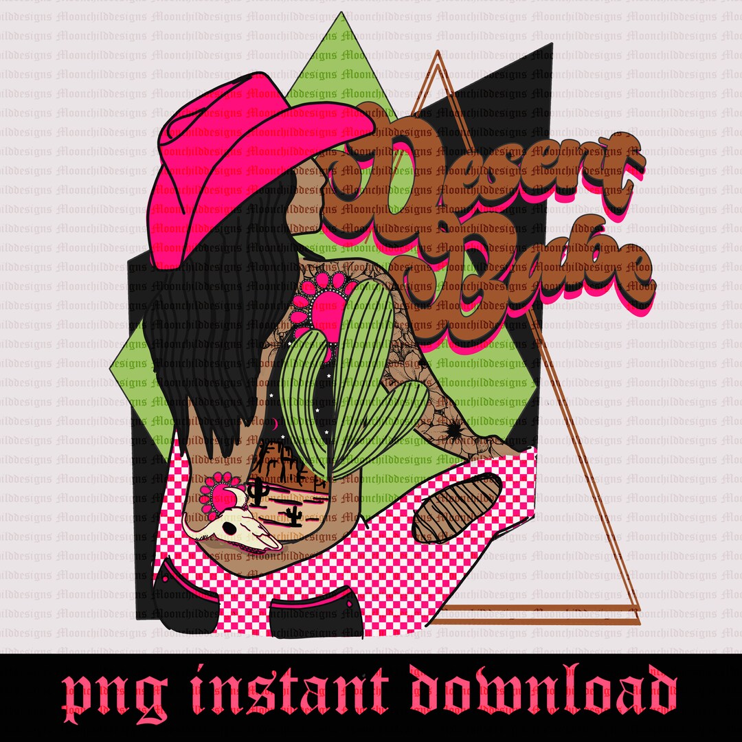 Yallternative Desert Babe Png Neon Western Desert Cactus Graphics Bull Checkered Colorful Design ...