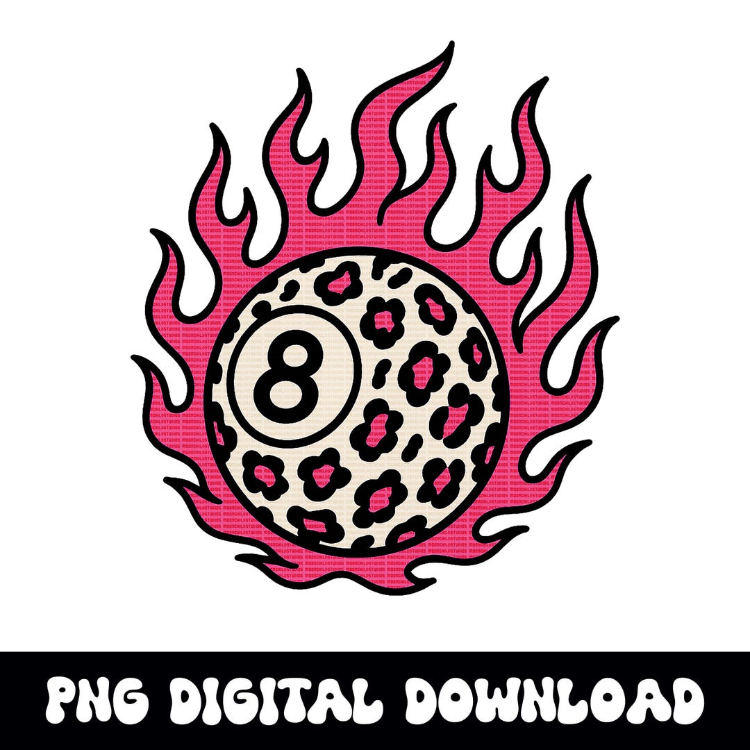 Edgy Flaming Cheetah Print 8 Ball Png Graphic Digital Download for ...
