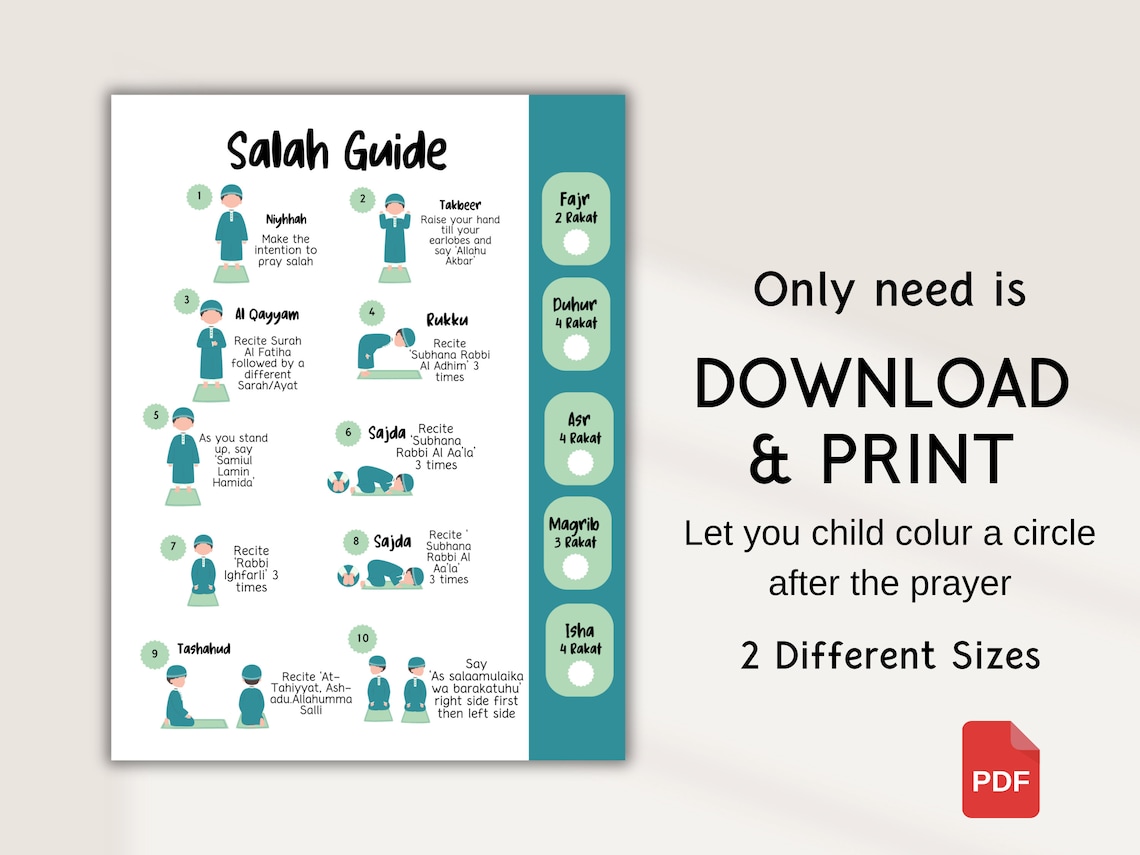 Islamic Salah Prayer Steps for Kids Islamic Education, Muslim Salah ...