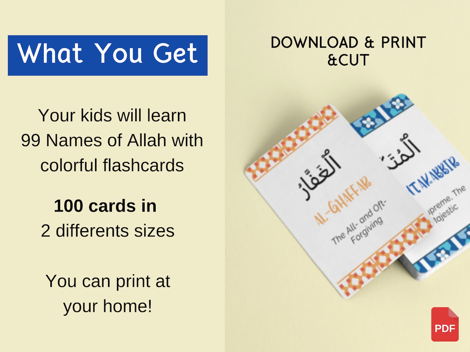 99 Names of Allah Islamic Cards for Kids, Islamic Education Flashcards ...