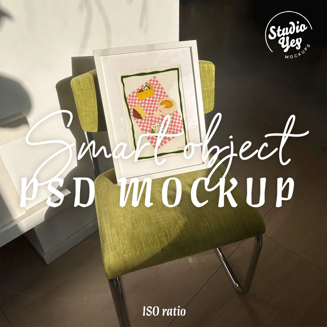 Frame on Chair Mockup PSD, Poster Mockup, Mockup POD, Mockup Frame ...