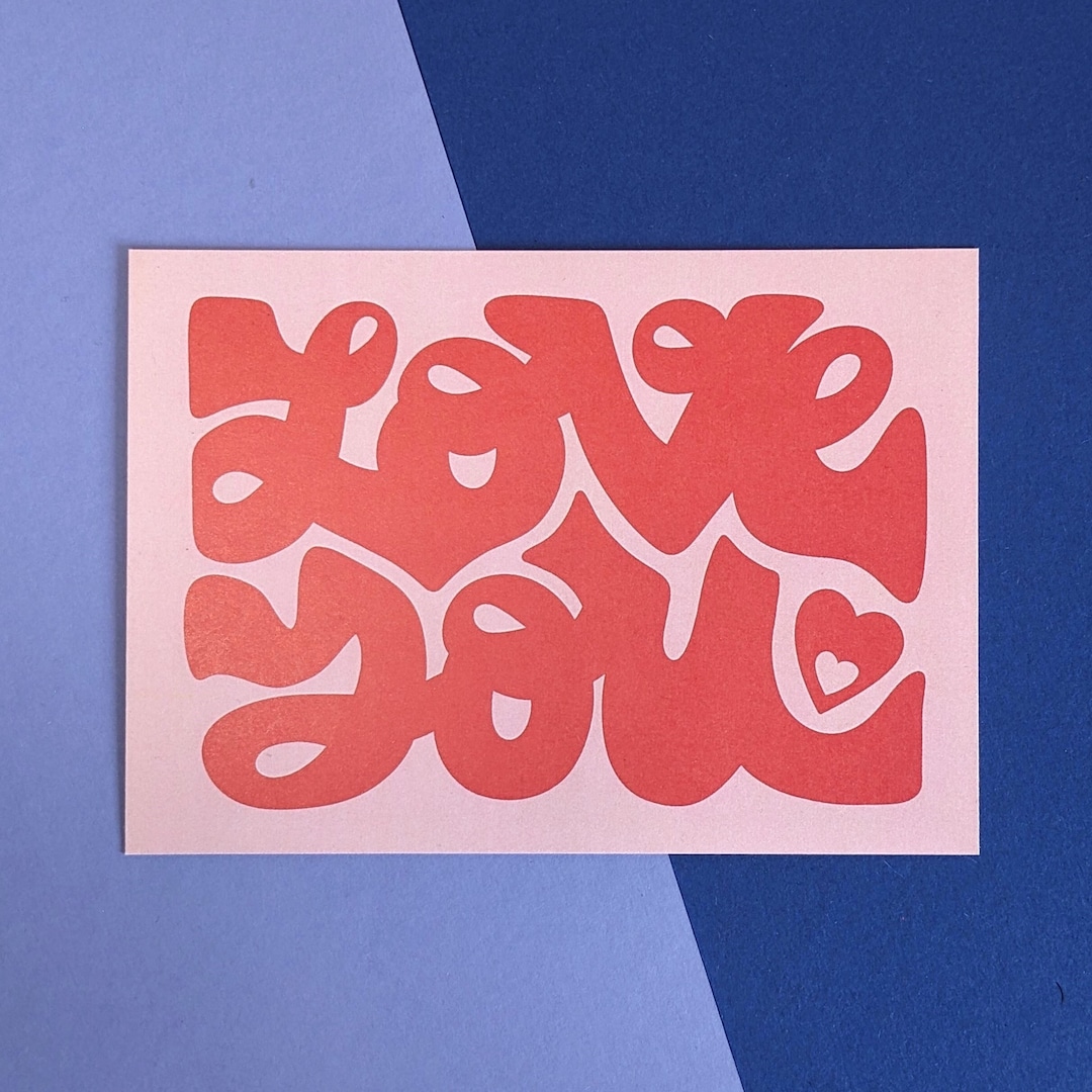 Love You Lettering Postcard - Etsy