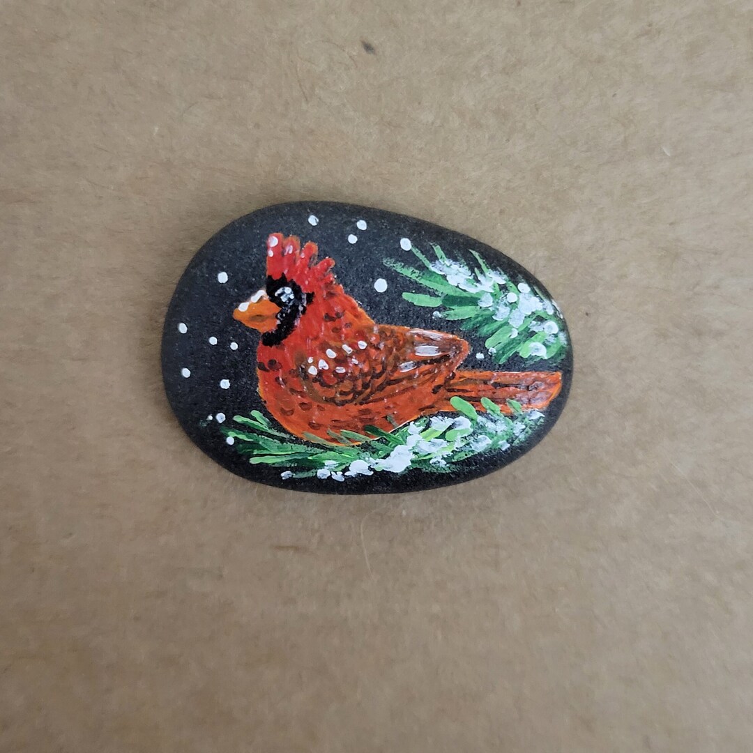 Painted Rock: Cardinal on Pine Branch - Etsy