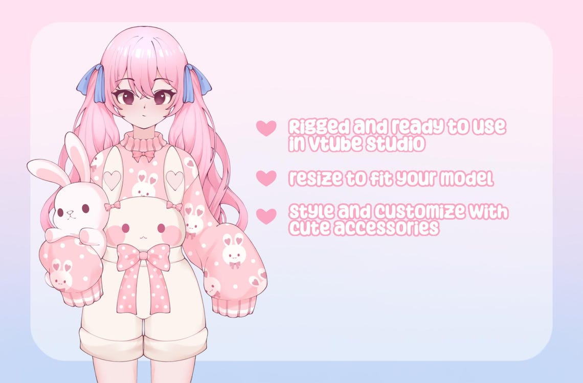 Vtuber Asset - Rigged Cute Pink Bunny Jumper, Moc3 File, Customizable ...