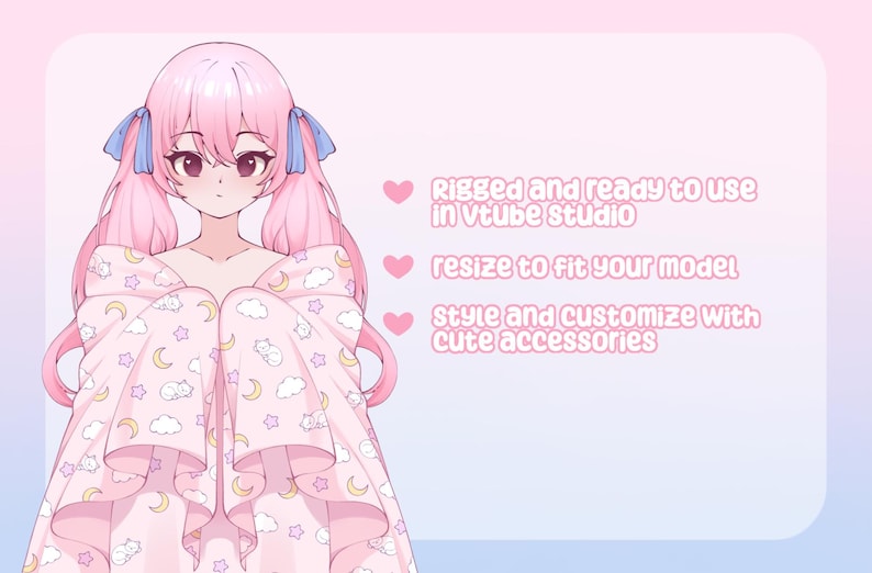 Vtuber Asset - Rigged Moon Kitty Blanket, Moc3 File, Outfit for Vtuber ...