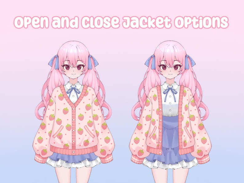 Vtuber Asset - Cozy Pink Strawberry Cardigan, Jacket, Digital PSD ...