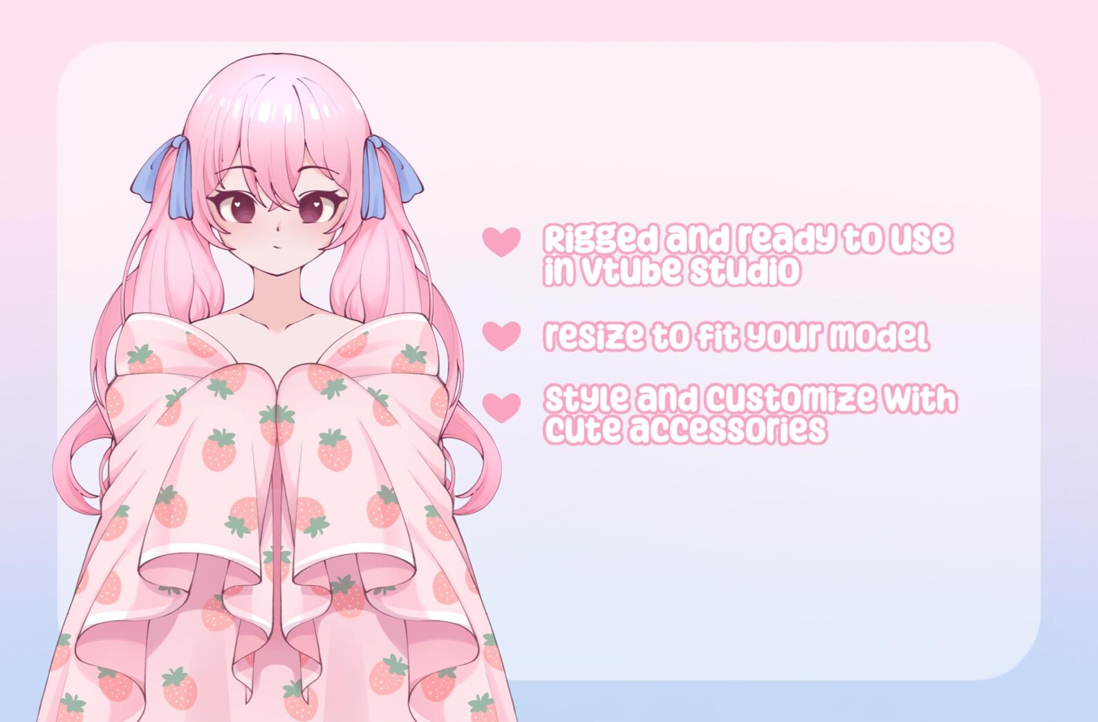 Vtuber Asset - Rigged Strawberry Blanket, Moc3 File, Outfit for Vtuber ...