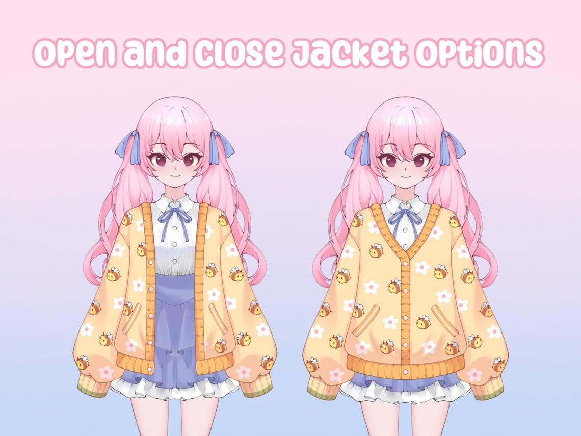 Vtuber Asset - Cozy Yellow Bee Cardigan, Jacket, Digital PSD ...
