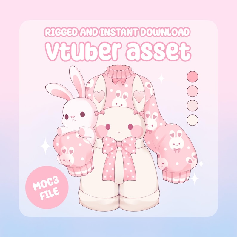 Vtuber Asset - Rigged Cute Pink Bunny Jumper, Moc3 File, Customizable ...
