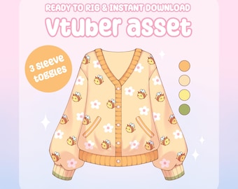Vtuber Asset - Cozy Pink Strawberry Cardigan, Jacket, Digital PSD ...