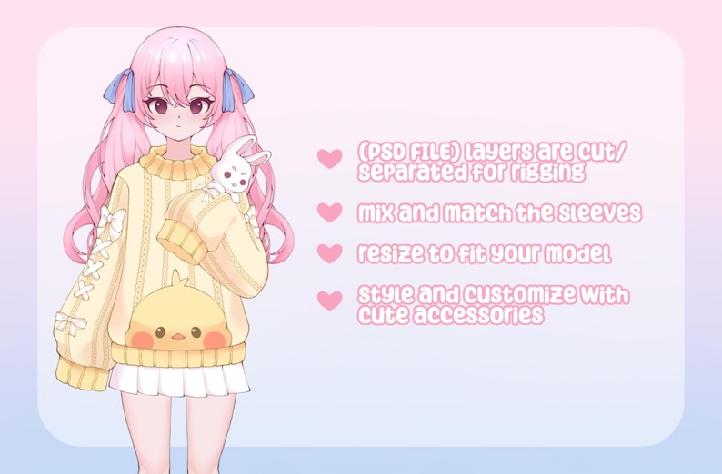 Vtuber Asset - Cozy Yellow Birb Sweater, Digital PSD, Customizable ...