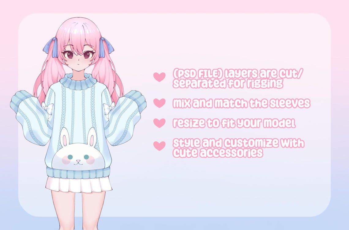 Vtuber Asset - Cozy Blue Bunny Sweater, Digital PSD, Customizable ...