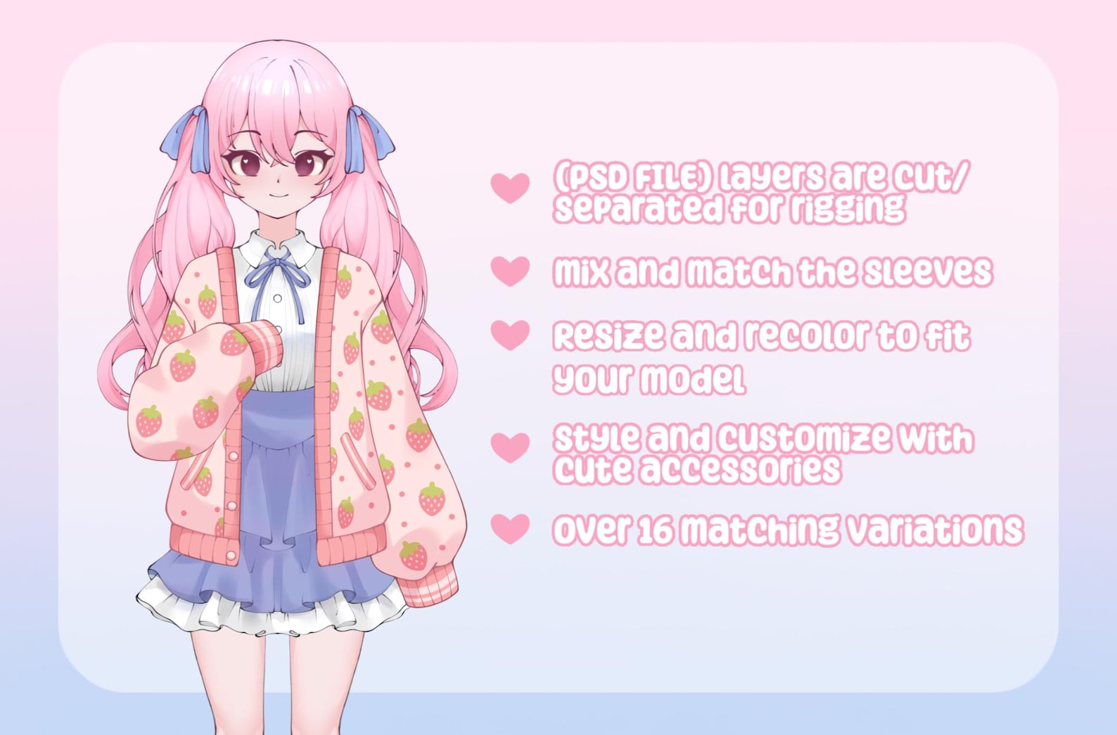 Vtuber Asset - Cozy Pink Strawberry Cardigan, Jacket, Digital PSD ...