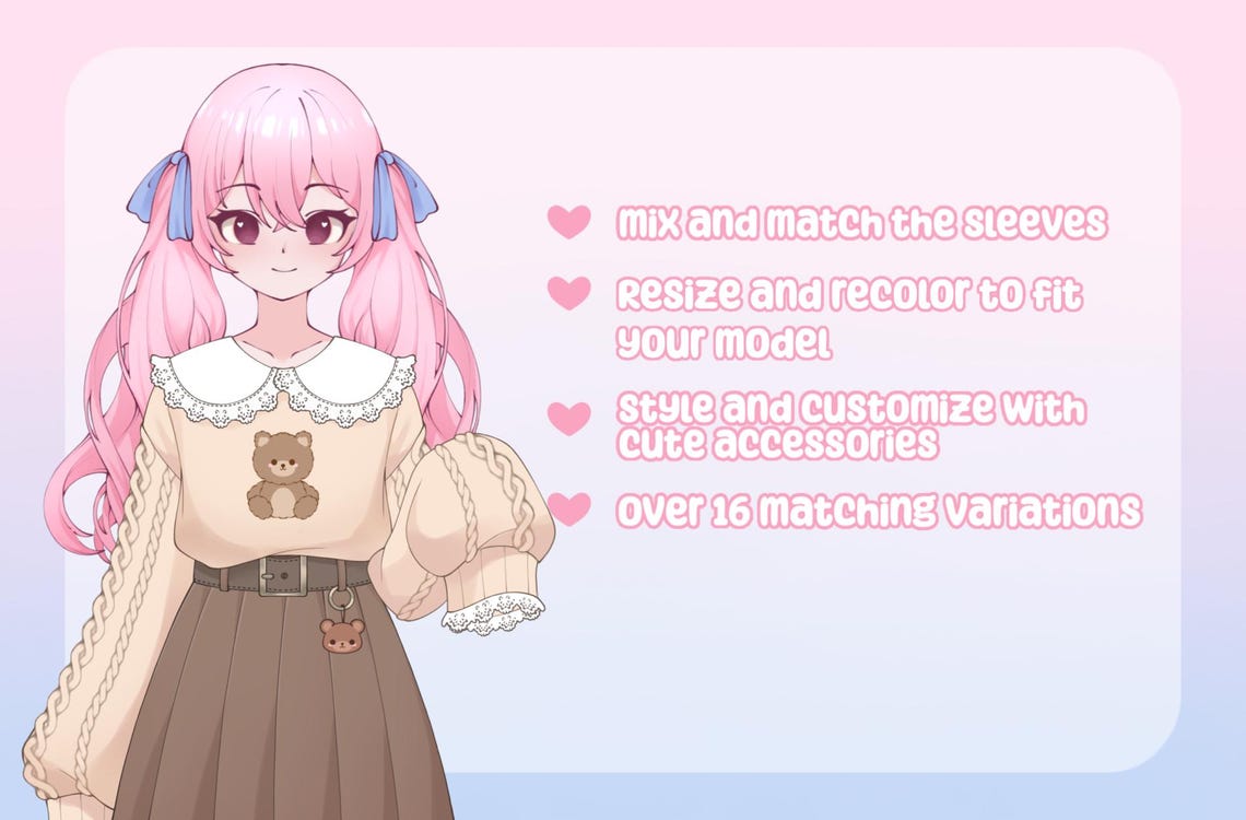 Vtuber Asset - Rigged Cozy Bear Outfit, Moc3 File, Customizable Sleeves ...