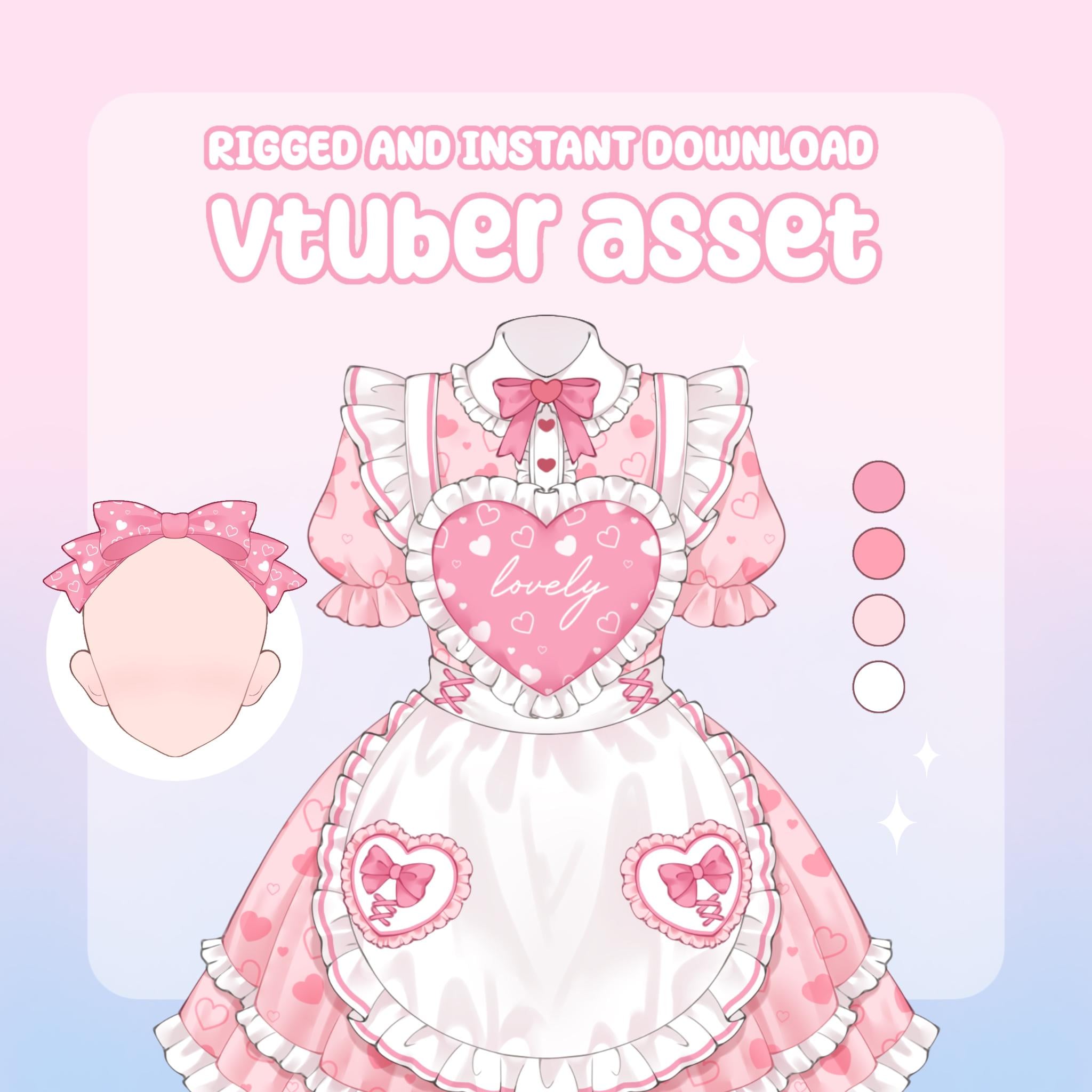 Vtuber Asset - Rigged Pink Heart Set, Dress and Hat, Moc3 File, Outfit ...