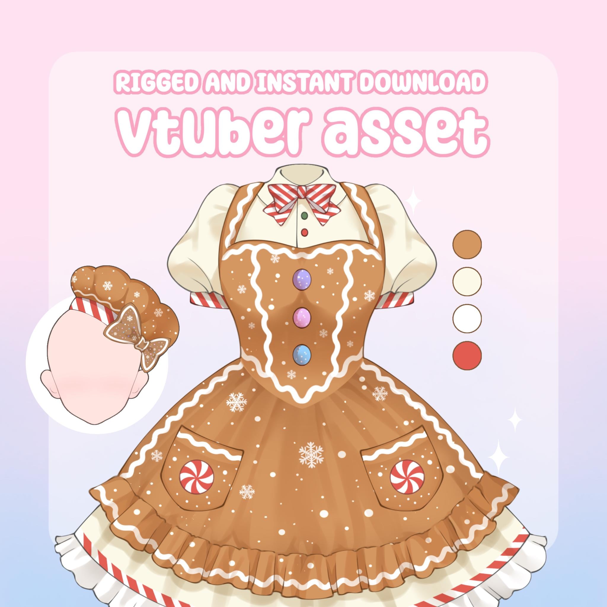 Vtuber Asset - Rigged Gingerbread Set, Dress and Hat, Moc3 File, Outfit ...