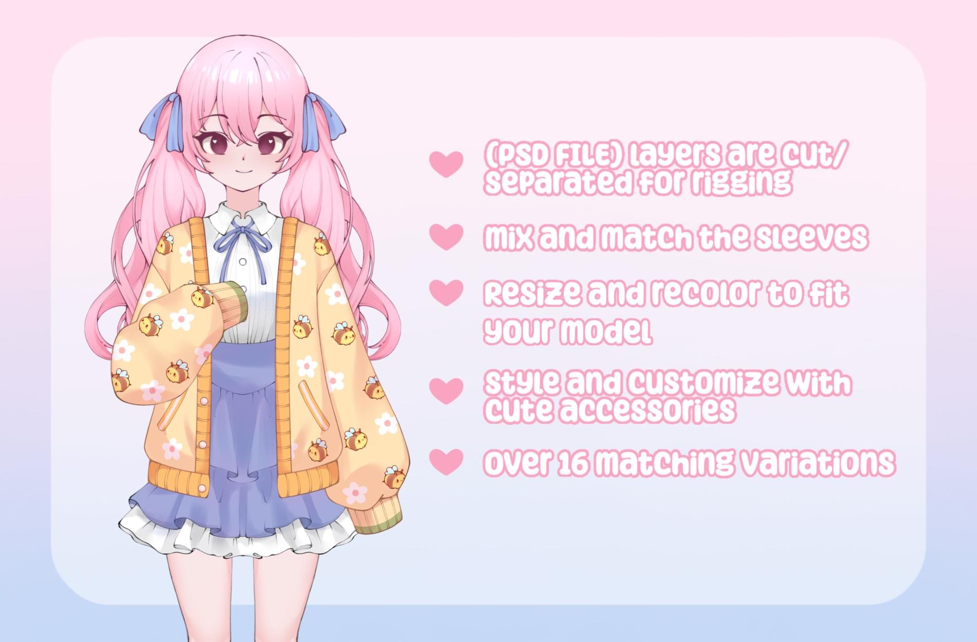 Vtuber Asset - Cozy Yellow Bee Cardigan, Jacket, Digital PSD ...