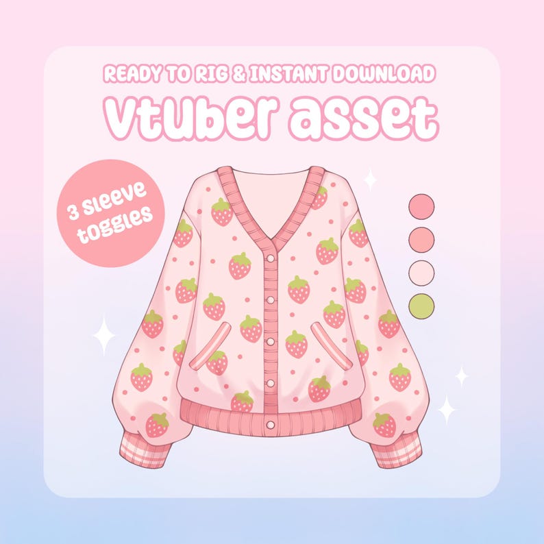 Vtuber Asset - Cozy Pink Strawberry Cardigan, Jacket, Digital PSD ...