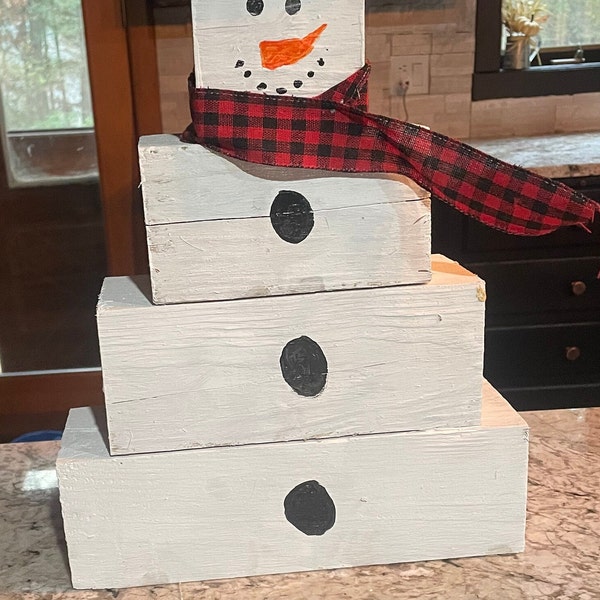 Wooden Block Snowman - Etsy