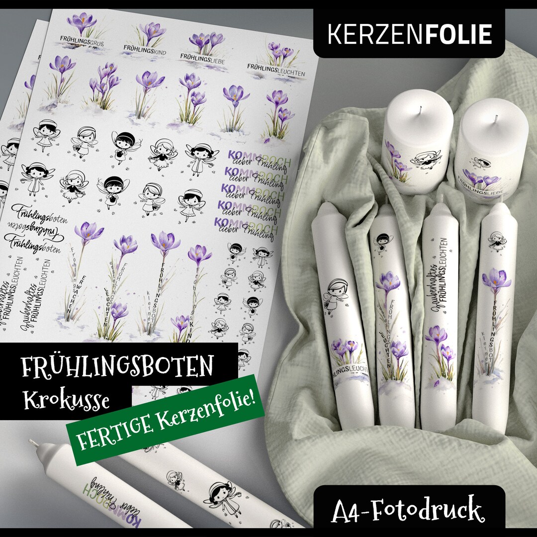 Kerzentattoo A4 Frühlingsboten KROKUSSE, Frühling, Blumen, Feen, Blüten ...