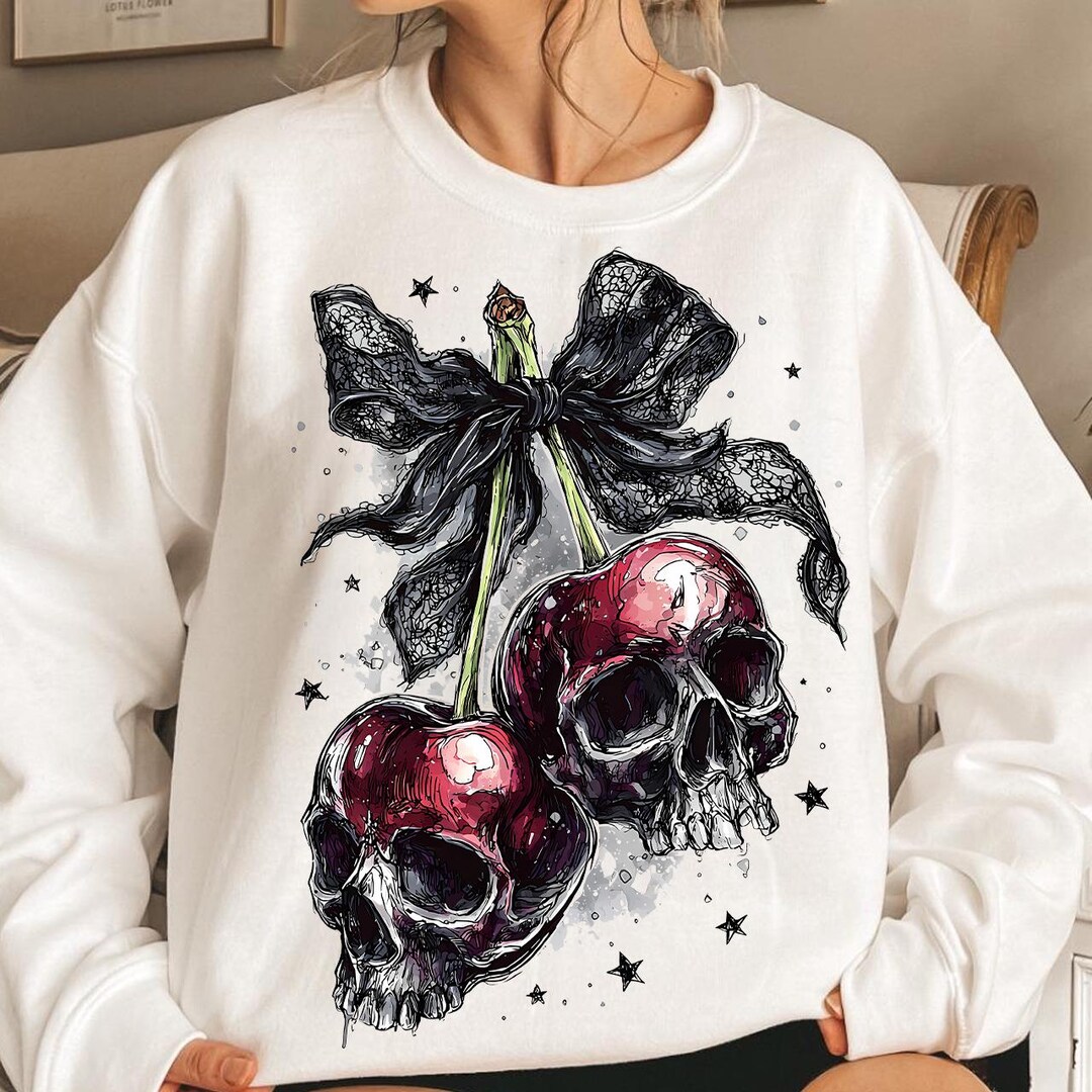 Skull Cherry Png, Gothic Cherry Bow Png, Halloween Vibes Png, Coquette ...