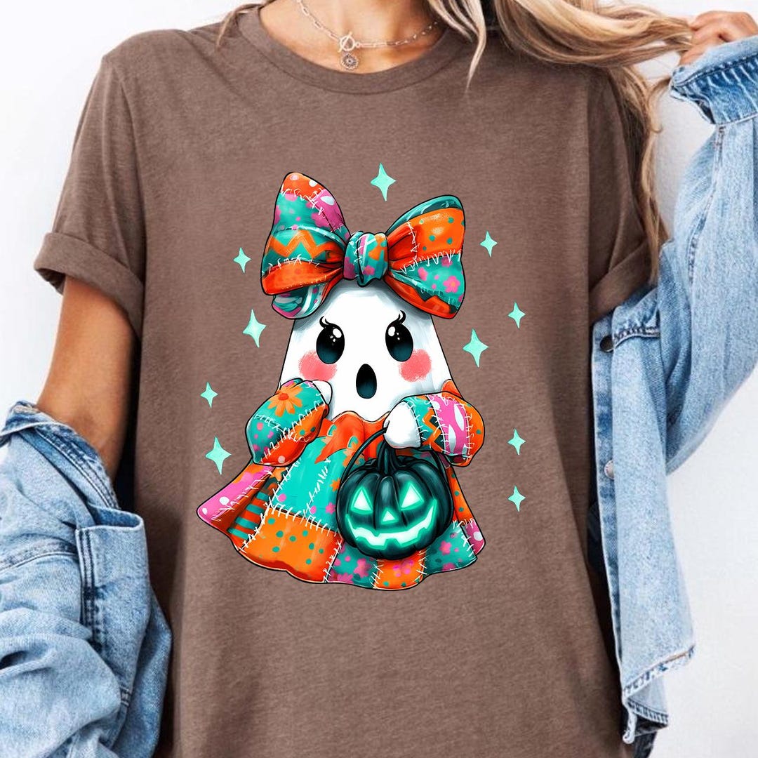 Retro Halloween Blue Denim Ghost Png Trendy Patchwork Spooky Ghost Png ...