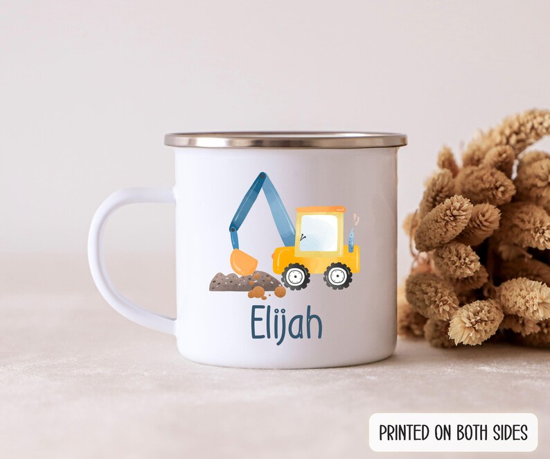 Personalized Kids Mug Tractor, Custom Kids Construction Mug Truck ...