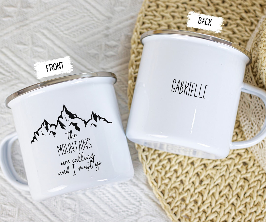 Personalized Enamel Camping Mug, Mountains Lover Mug, Gift Hiking Lover ...