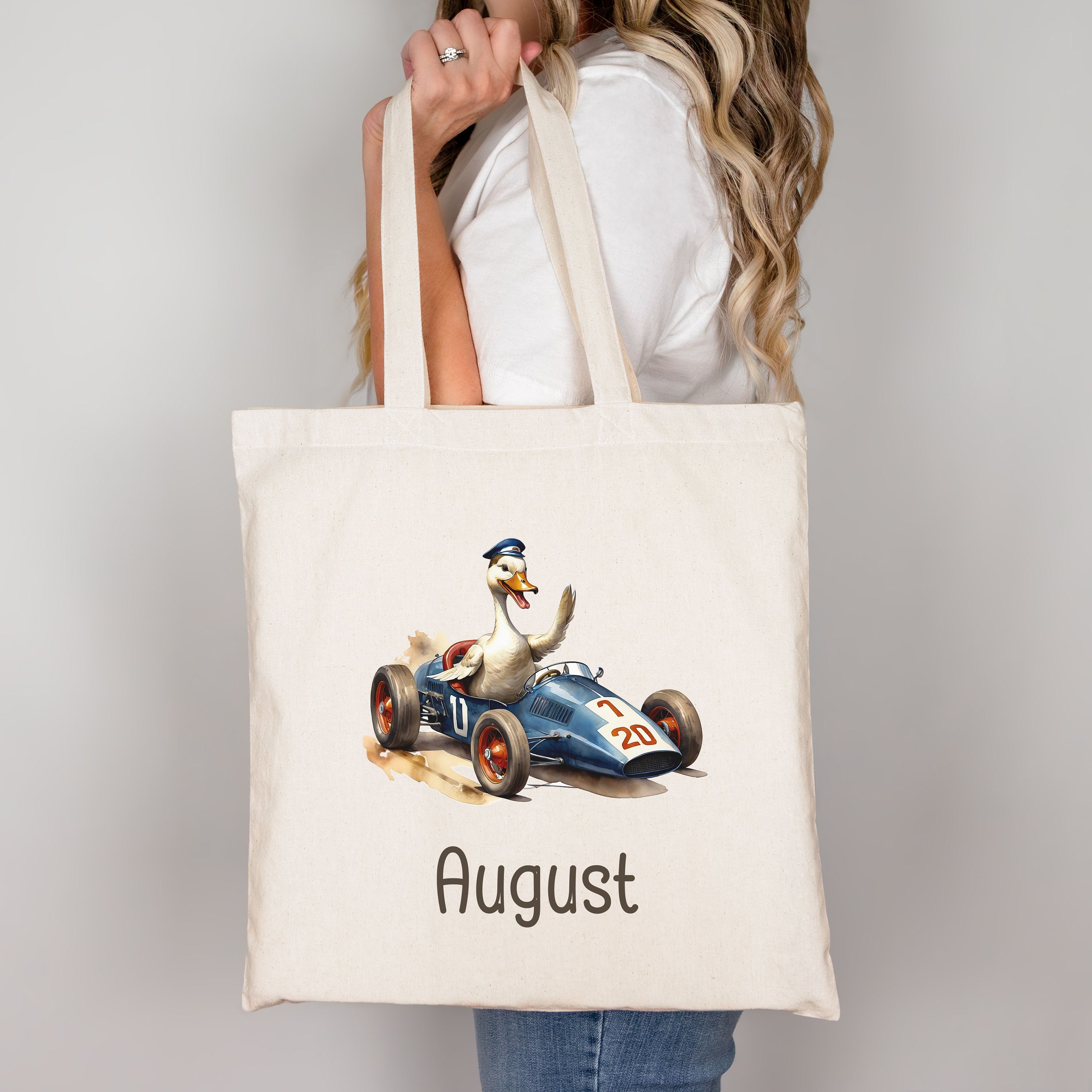 Personalized Race Car Tote Bag, Kids Tote Bag With Duck, Customized ...