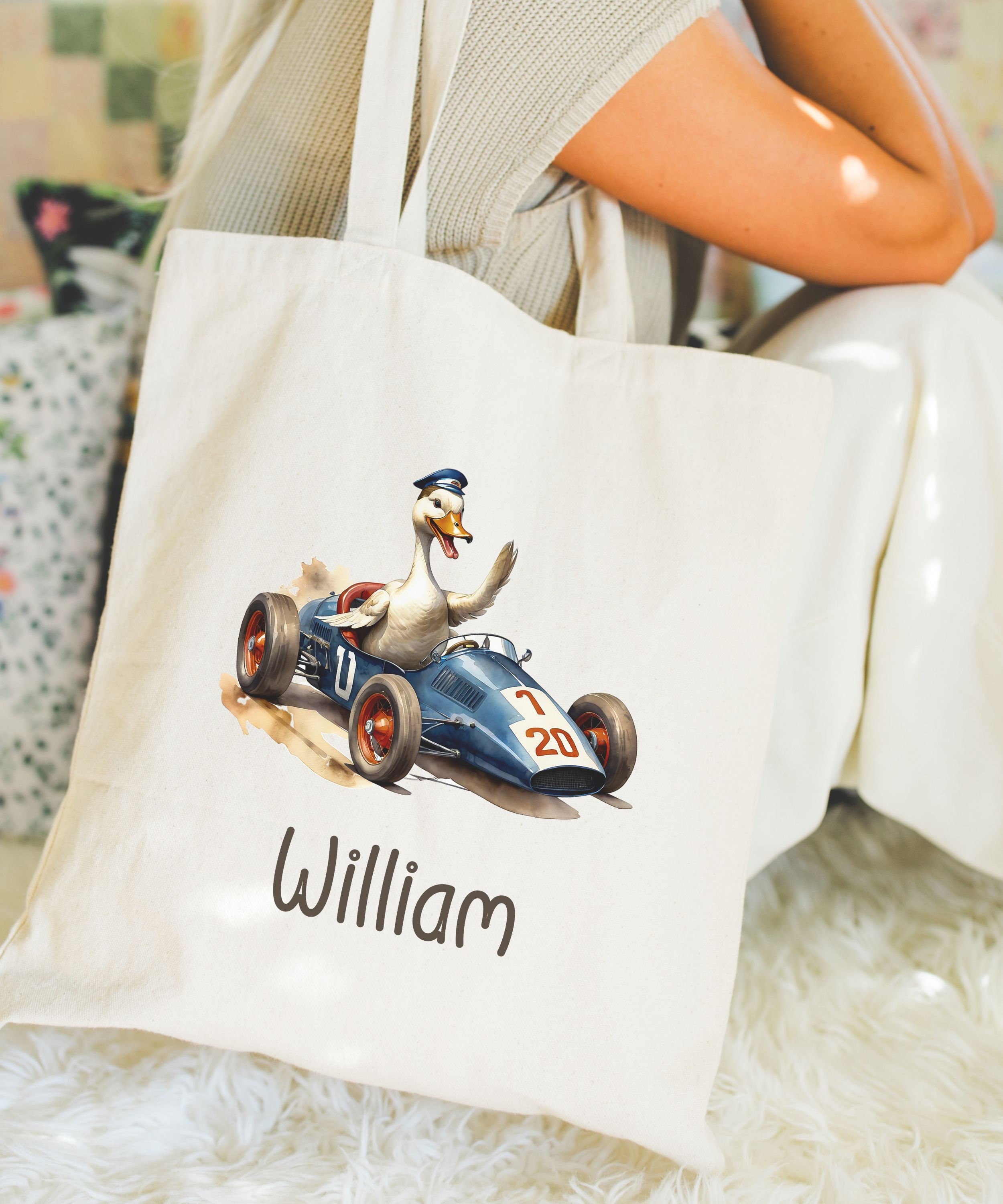 Personalized Race Car Tote Bag, Kids Tote Bag With Duck, Customized ...