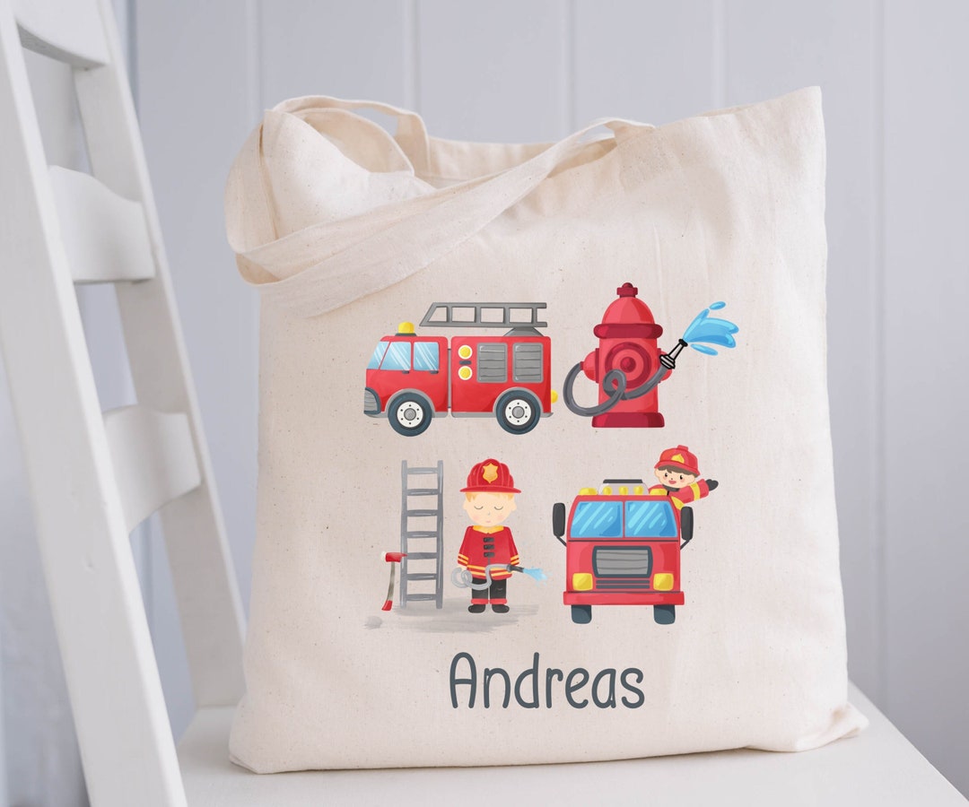 Custom Kids Tote Bag Fire Truck, Personalized Fireman Tote Bag, Fireman ...